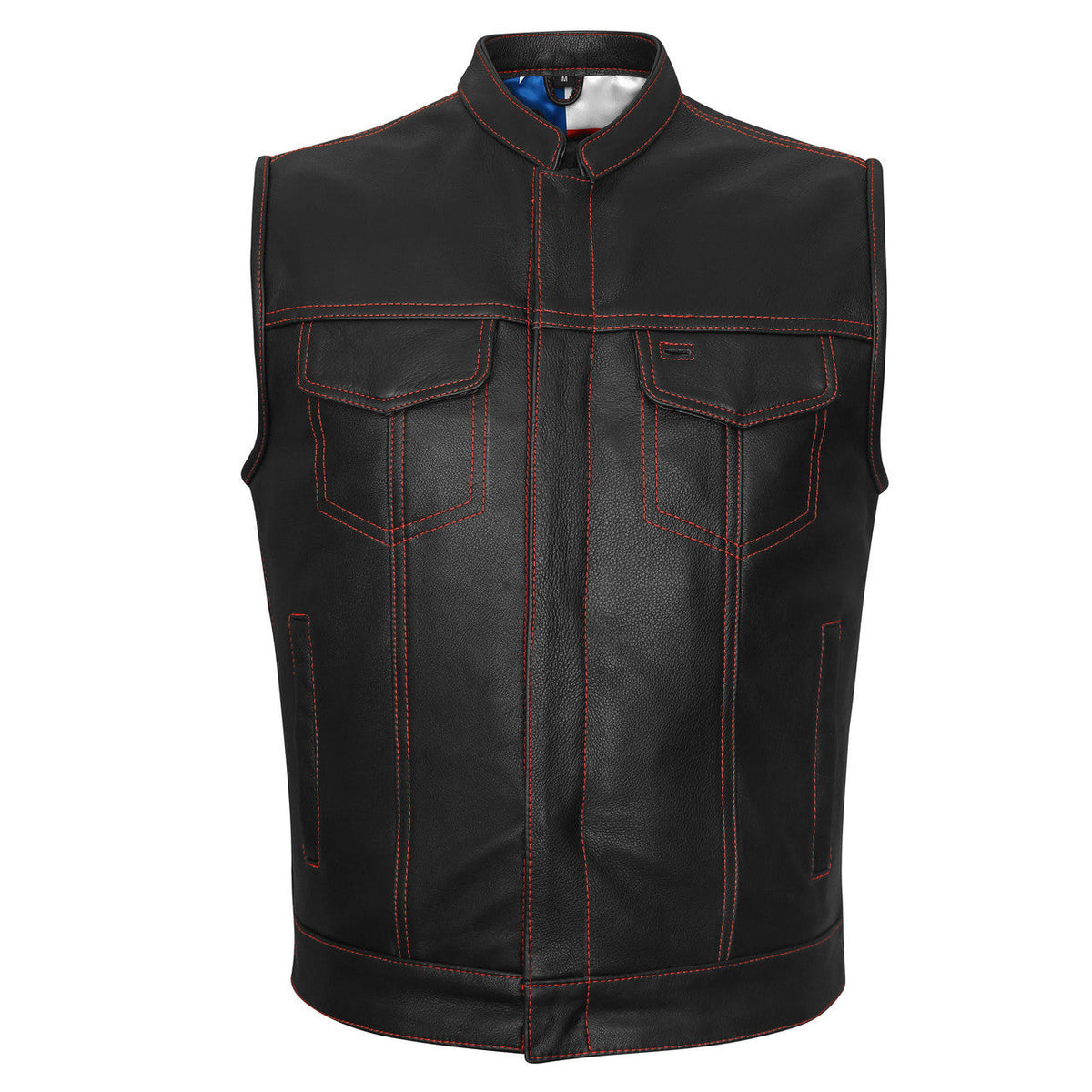 Men's Zipper & Leather Vest with American Flag & Red Stitching – Vance ...