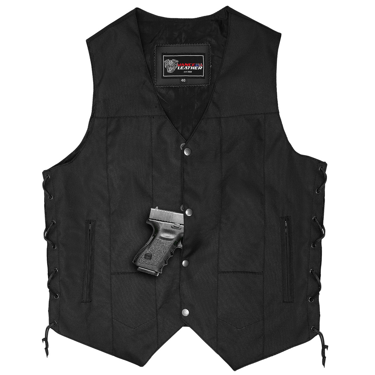Vance Men's Black Textile Ten Pocket Motorcycle Vest – Vance Leathers ...